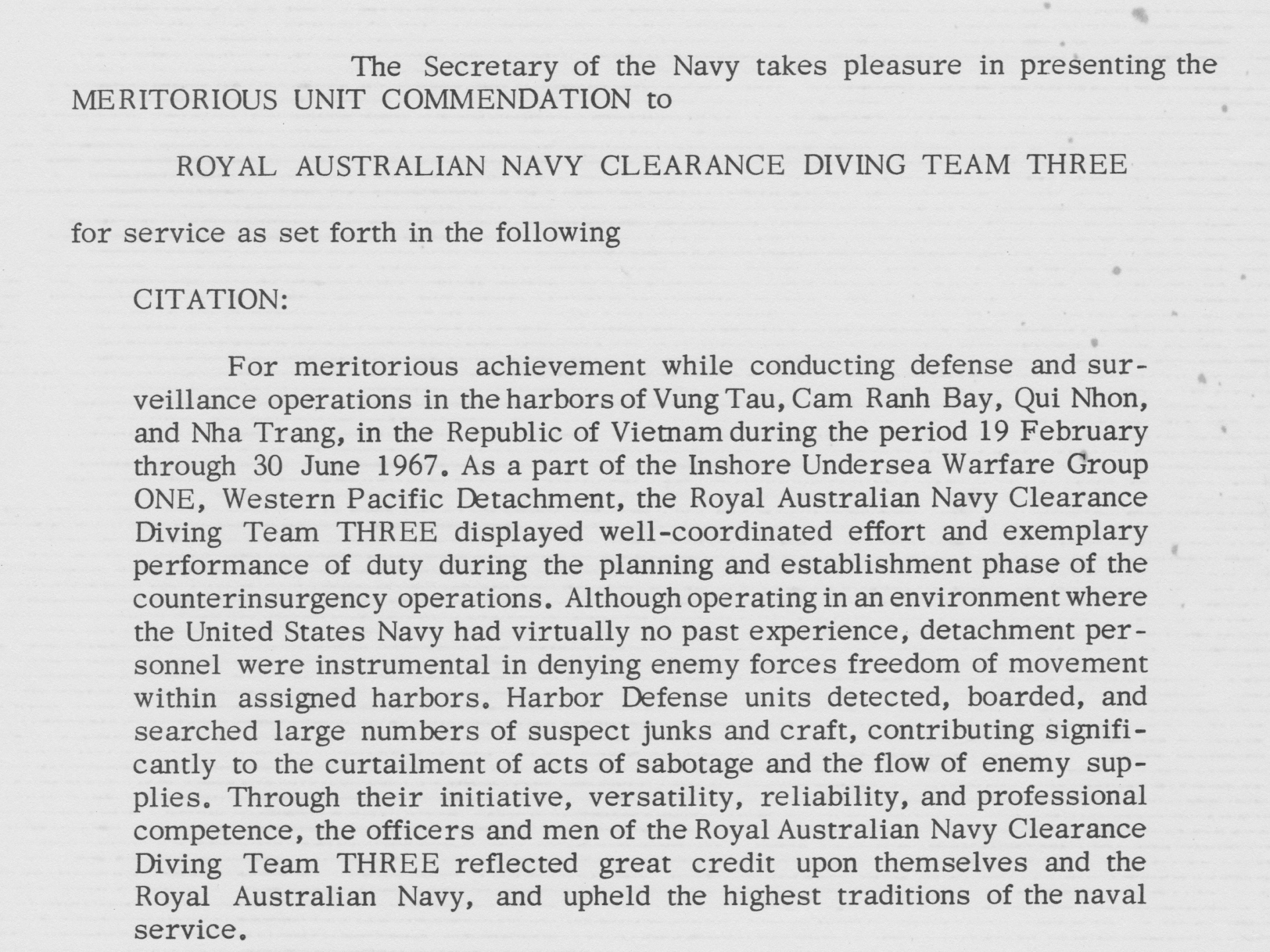 Vietnam - RAN Clearance Divers Association